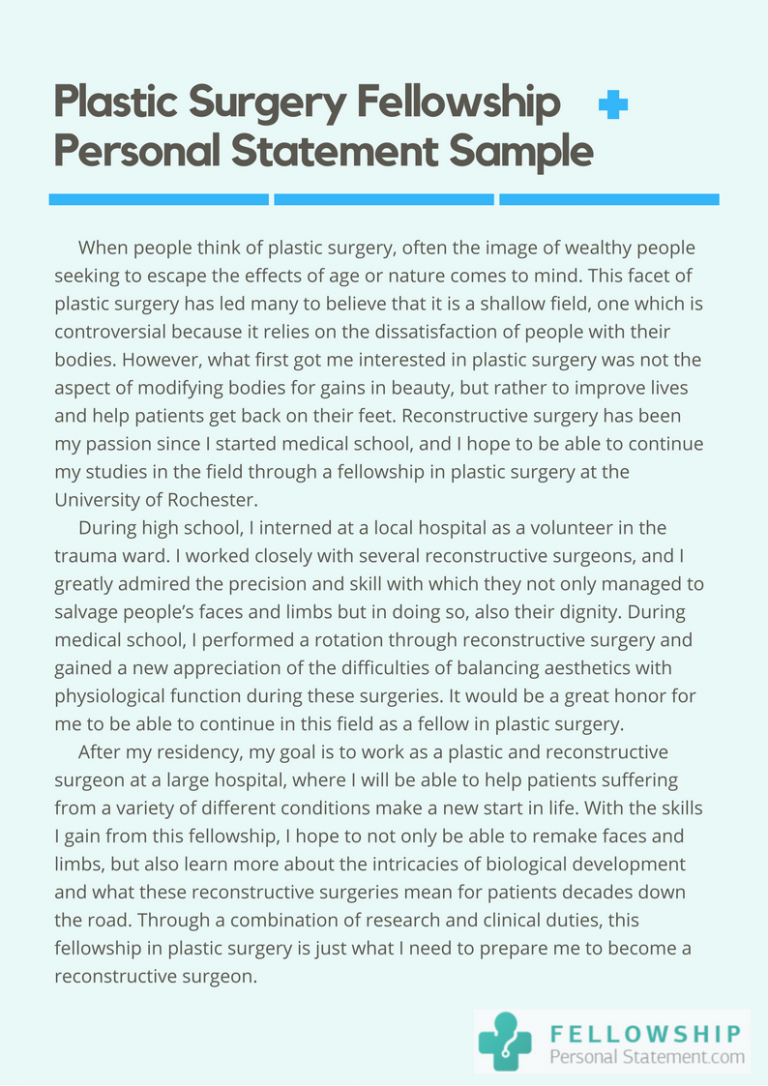 Personal Statement For Fellowship in Plastic Surgery