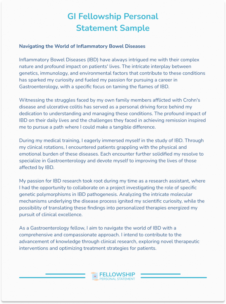 Great Gastroenterology Fellowship Personal Statement Sample